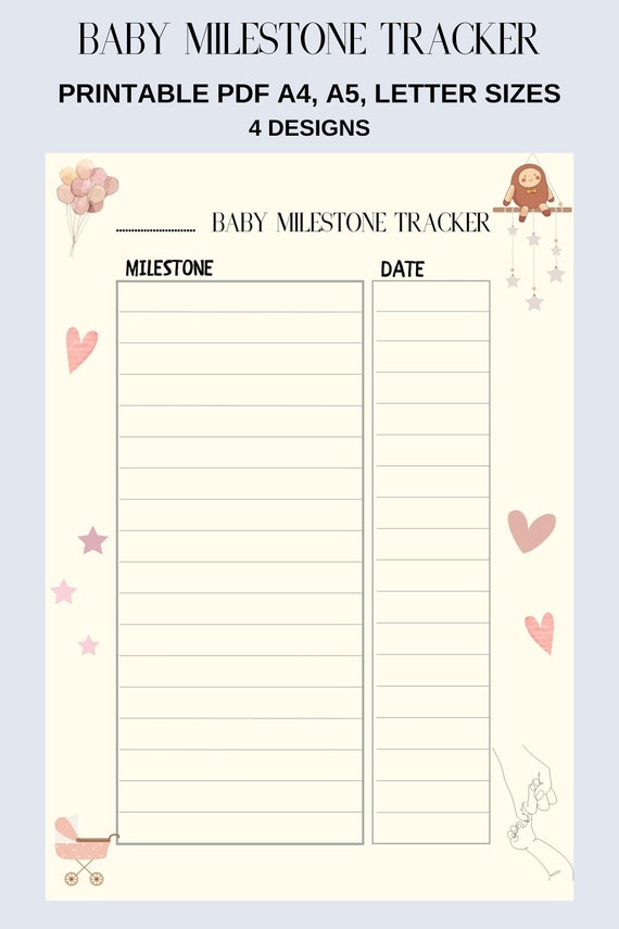 BABY Milestone Tracker Pdf Printable Download Cute - Etsy