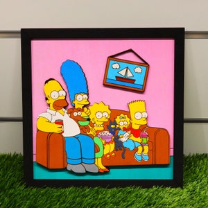 Wooden 3D Simpsons Wall Frame, Simpsons Family on the Couch, Nerd and ...