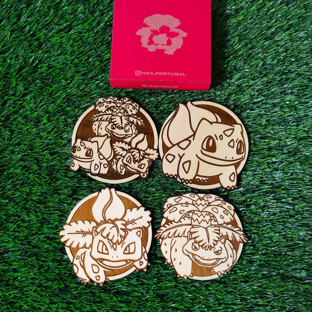 Set of 4 Pokémon Wooden Coasters, Bulbasaur, Ivysaur, Venusaur, Unique ...