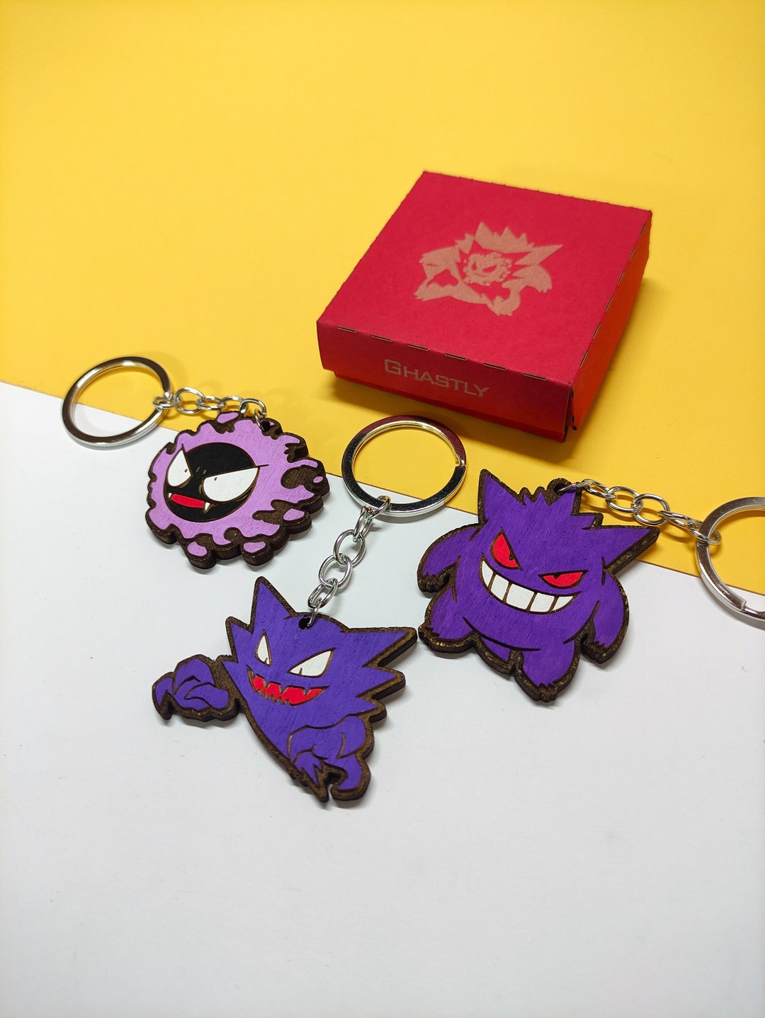 Set of 3 Wooden Pokémon Keychains, Ghastly, Haunter, Gengar, Custom ...
