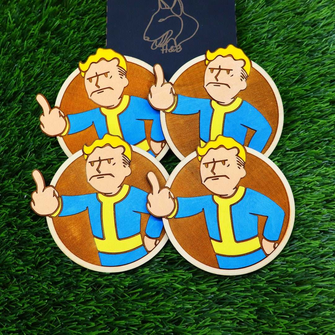 Set of 4 Wooden Fallout Coasters, Mad Vault Boy, Geek Gift, Home Decor ...