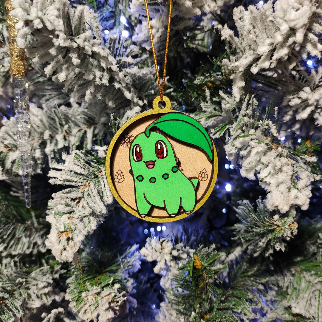 Wooden Pokémon Christmas Ornaments Chikorita Colorful Geek - Etsy