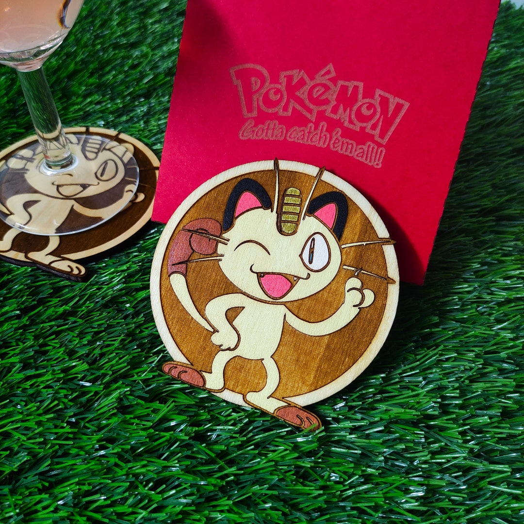 Colorful Pokémon Wooden Coasters, Meowth, Unique Gift, Geek Decoration ...