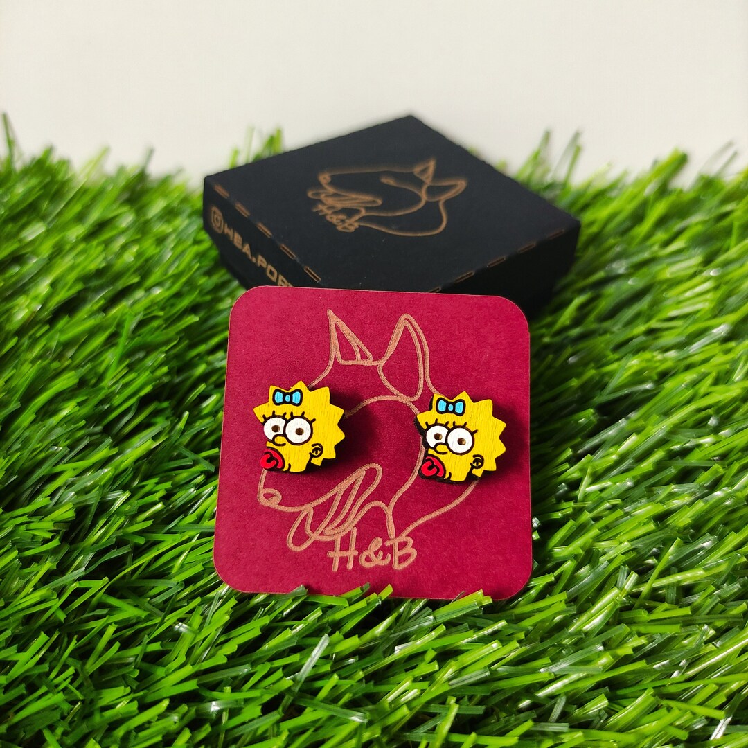 Wooden Earrings of the Simpsons, Lisa, Bart, Maggie, Colorful Earrings ...