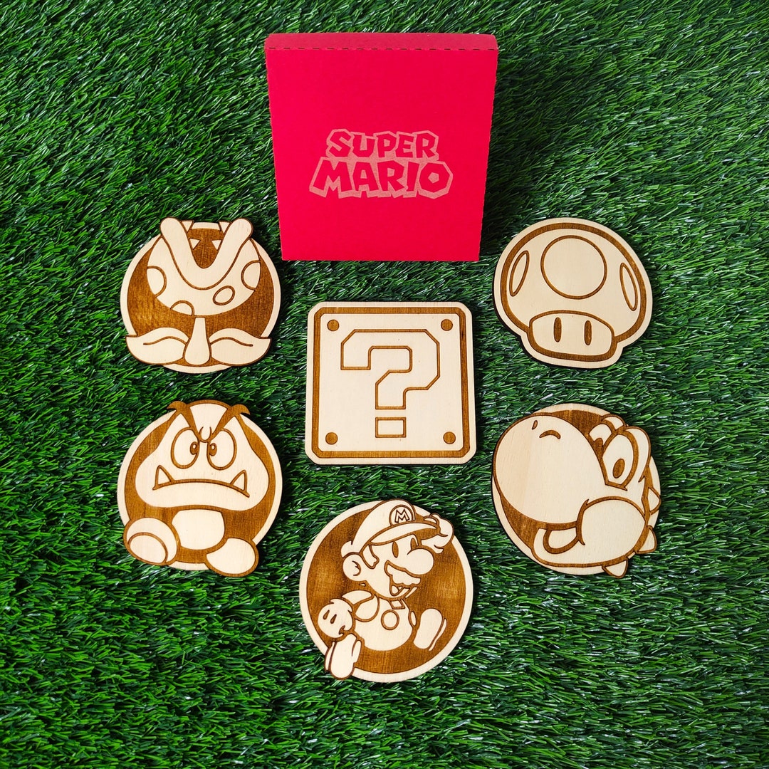 Set of 6 Colorful Wooden Super Mario Coasters, Yoshi, Piranha Plant ...