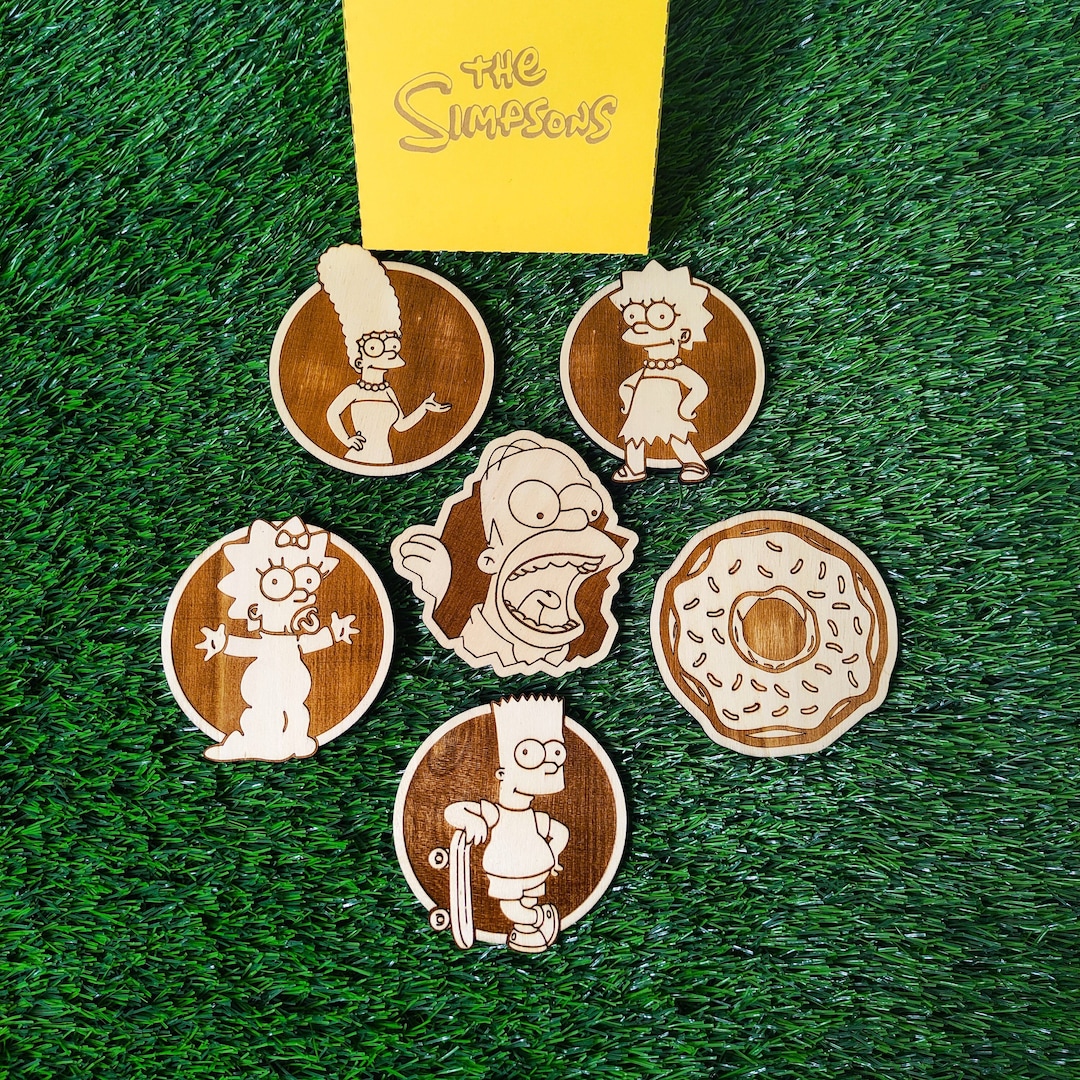 Set of 6 Colorful Wooden Simpsons Coasters, Homer, Marge, Bart, Lisa ...