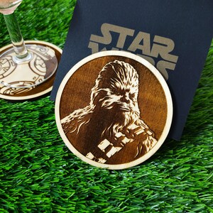 Set of 6 Star Wars Wooden Coasters, R2-D2, BB-8, C-3PO, Chewbacca ...