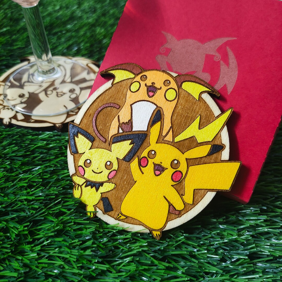 Colorful Pokémon Wooden Coasters, Pichu, Pikachu, Raichu, Unique Gift ...