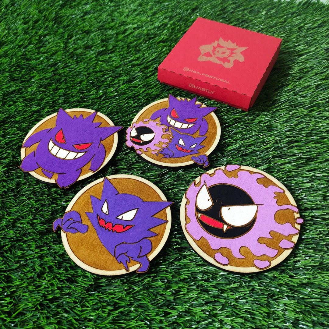 Set of 4 Colorful Pokémon Wooden Coasters, Ghastly, Haunter, Gengar ...