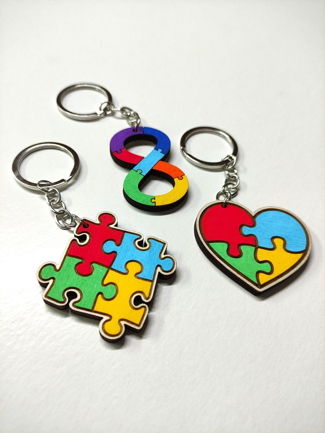 Wooden Autism Keyring, Neurodiversity Symbol Keychain, Autistic Pride ...