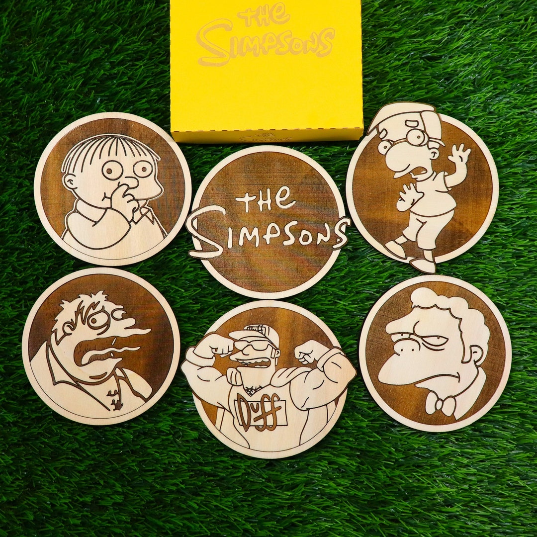 Set of 6 Colorful Wooden Simpsons Coasters, Logo, Ralph, Milhouse ...