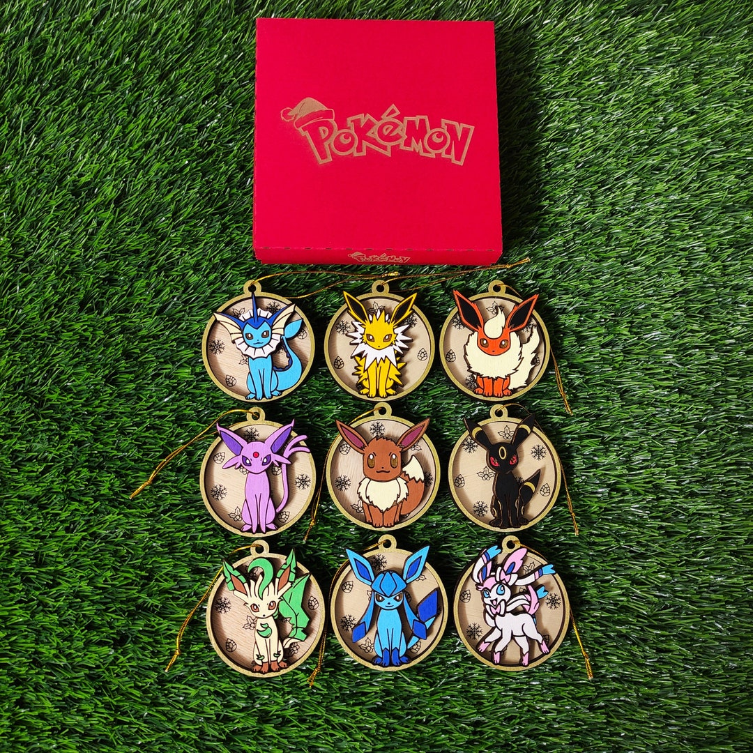 Set of 9 Wooden Pokémon Christmas Ornaments, Eevee, Colorful Geek Gift ...