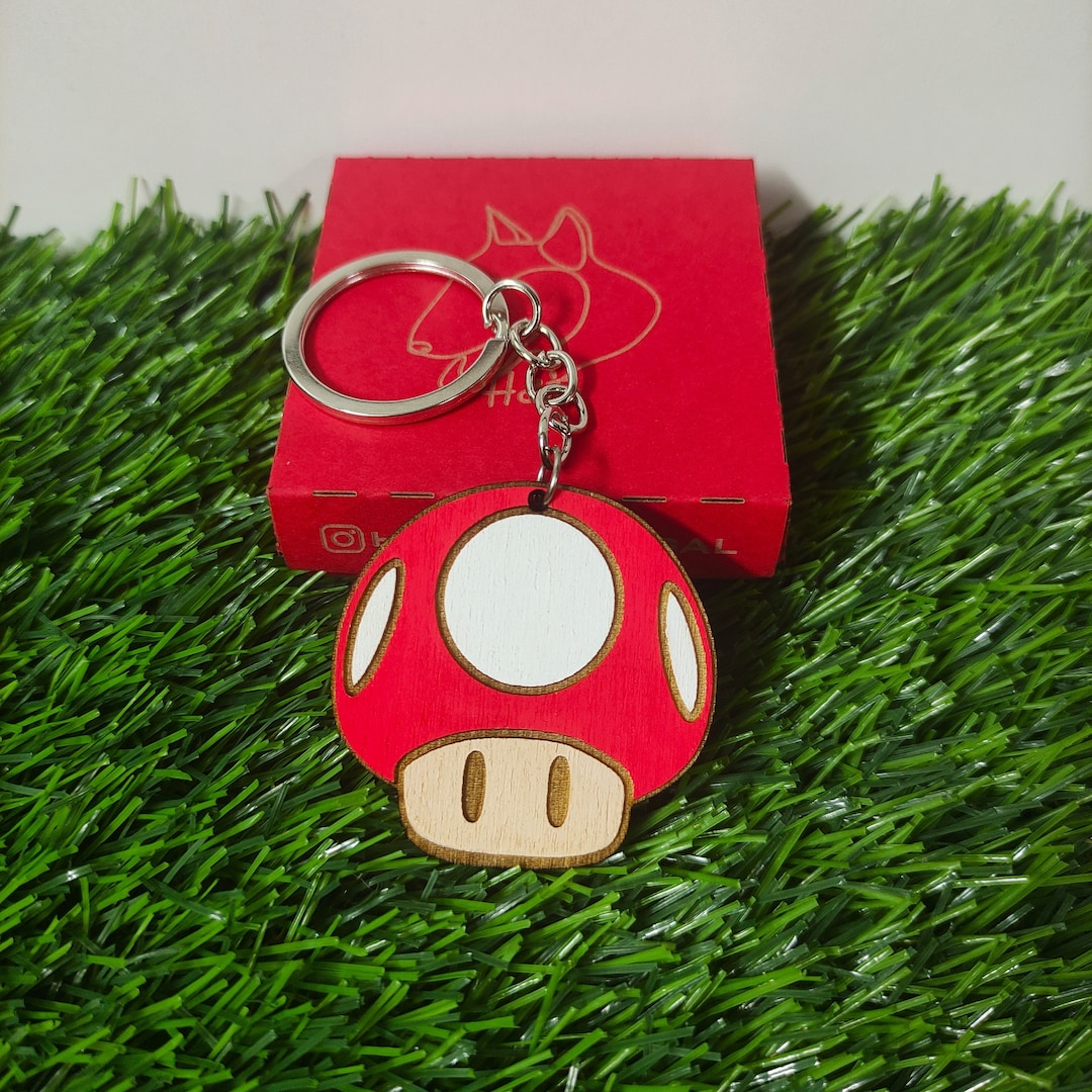 Super Mario Wooden Keychain, Yoshi, Mushroom, Piranha Plant, Mystery ...