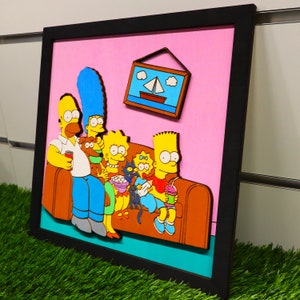 Wooden 3D Simpsons Wall Frame, Simpsons Family on the Couch, Nerd and ...
