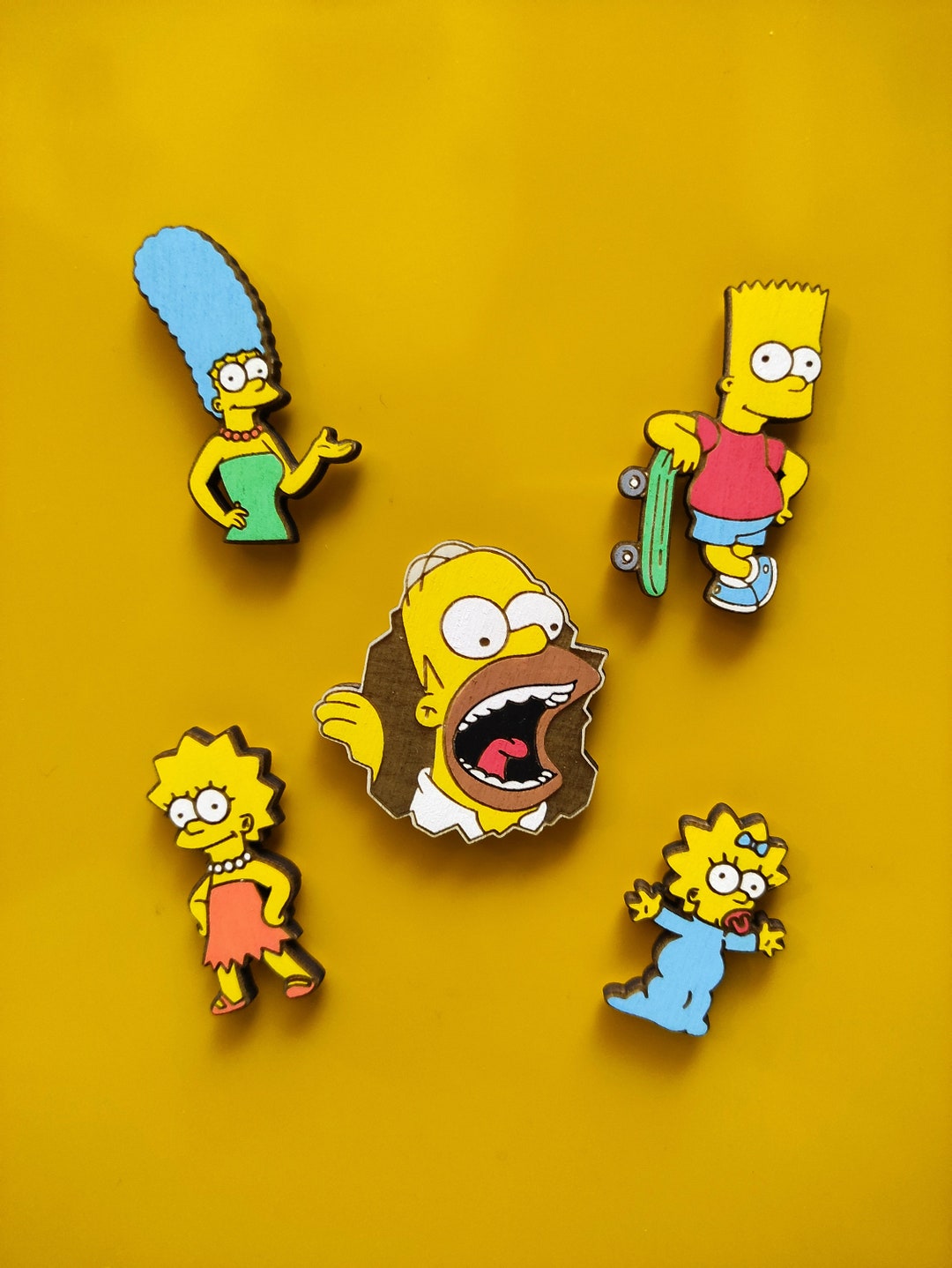 Simpsons Wooden Fridge Magnet, Homer, Marge, Bart, Lisa, Maggie ...