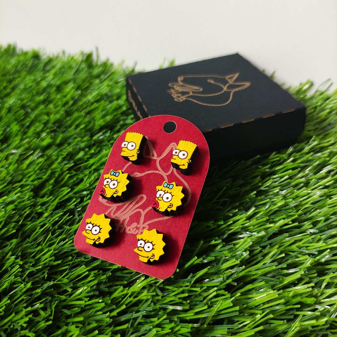 Set of 3 Wooden Earrings of the Simpsons, Lisa, Bart, Maggie, Colorful ...