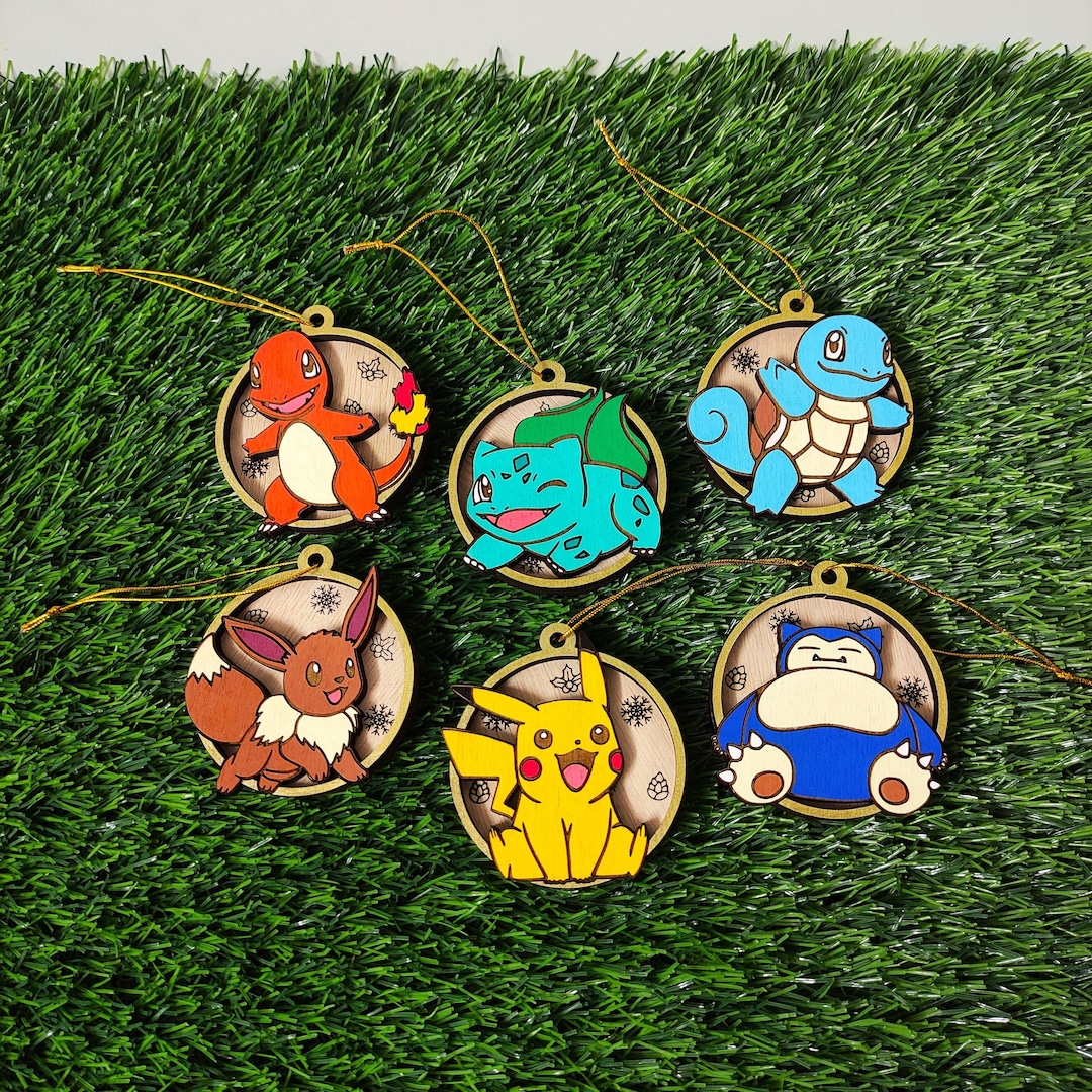 Set of 6 Wooden Pokémon Christmas Ornaments, Colorful Geek Gift, Xmas ...
