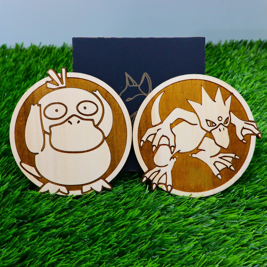 Wooden Colorful Pokémon Coasters, Psyduck, Golduck, Unique Gift, Geek ...
