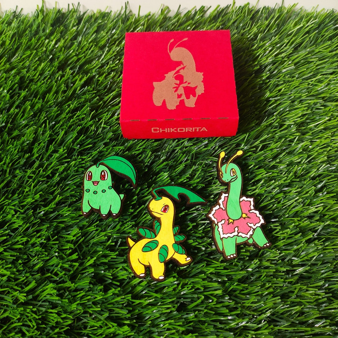 Set of 3 Wooden Pokémon Fridge Magnets, Chikorita, Bayleef, Meganium ...