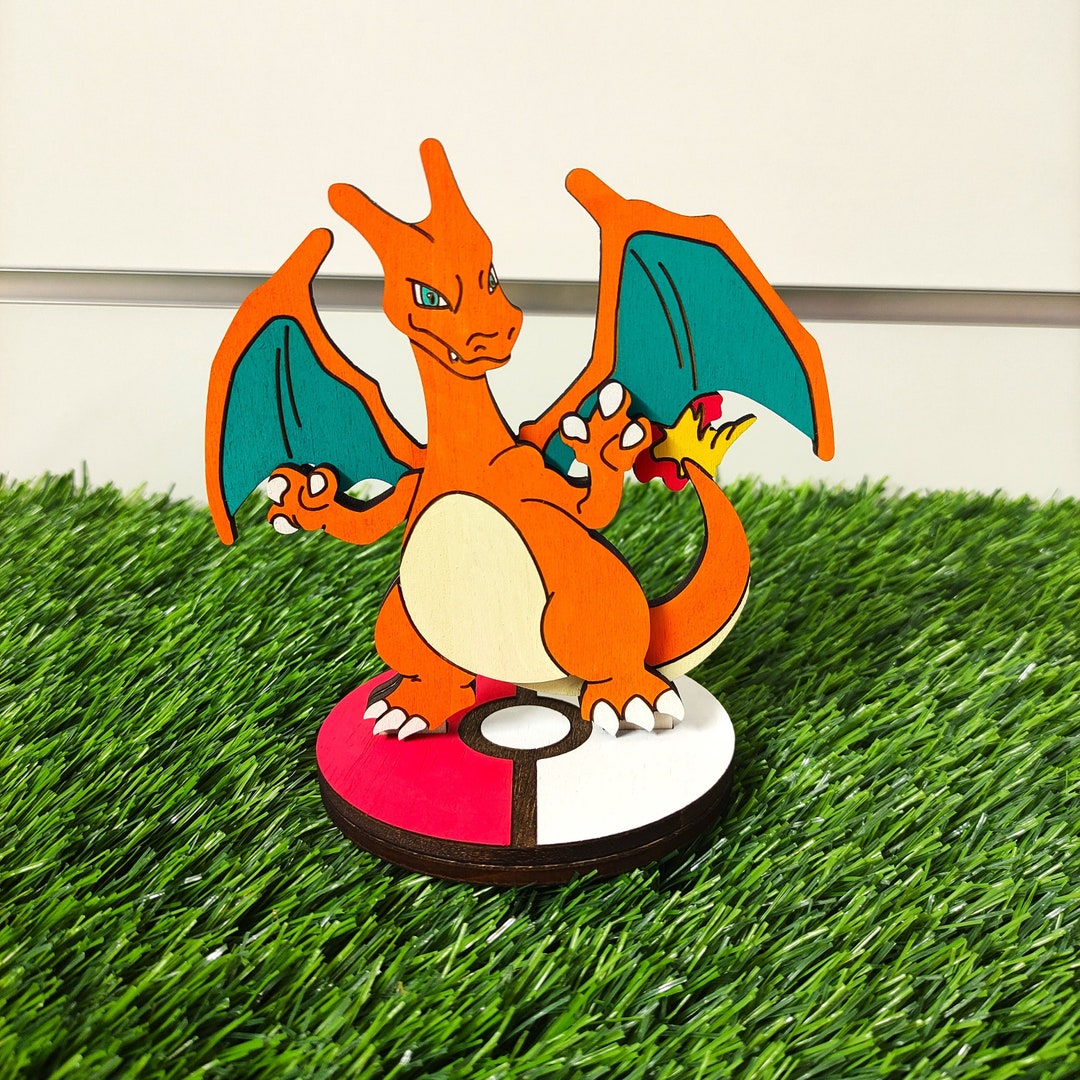 3D Colored Wooden Statue of Charizard, Pokémon, Geek Gift for Anime Fan ...