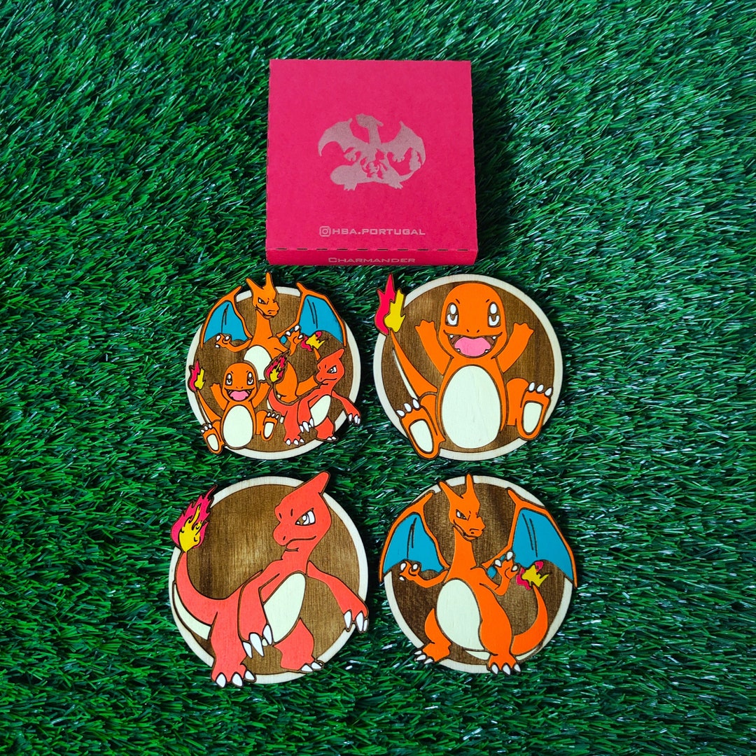 Set of 4 Colorful Wooden Pokémon Coasters, Charmander, Charmeleon ...