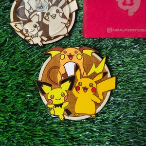 Colorful Pokémon Wooden Coasters, Pichu, Pikachu, Raichu, Unique Gift ...