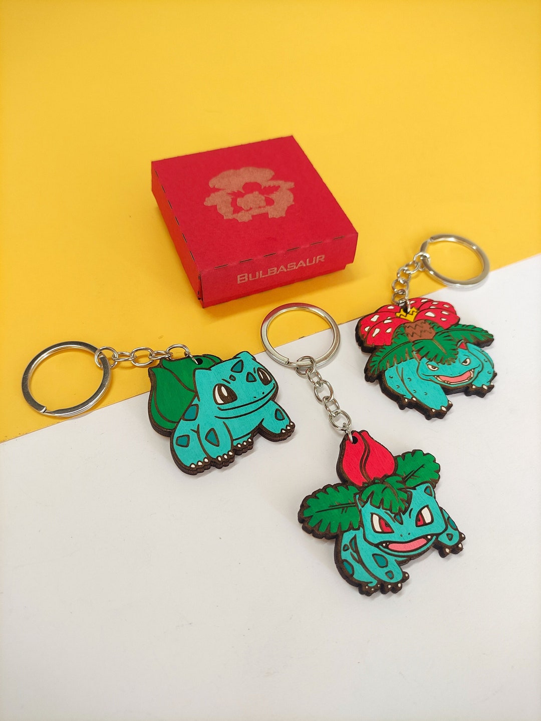 Set of 3 Wooden Pokémon Keychains Bulbasaur Ivysaur - Etsy