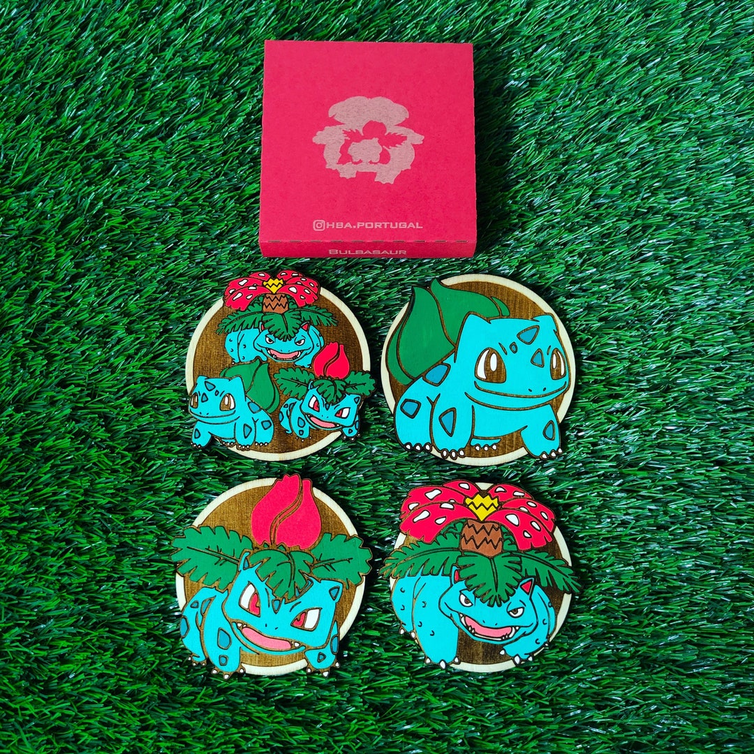 Set of 4 Colorful Wooden Pokémon Coasters, Bulbasaur, Ivysaur, Venusaur ...