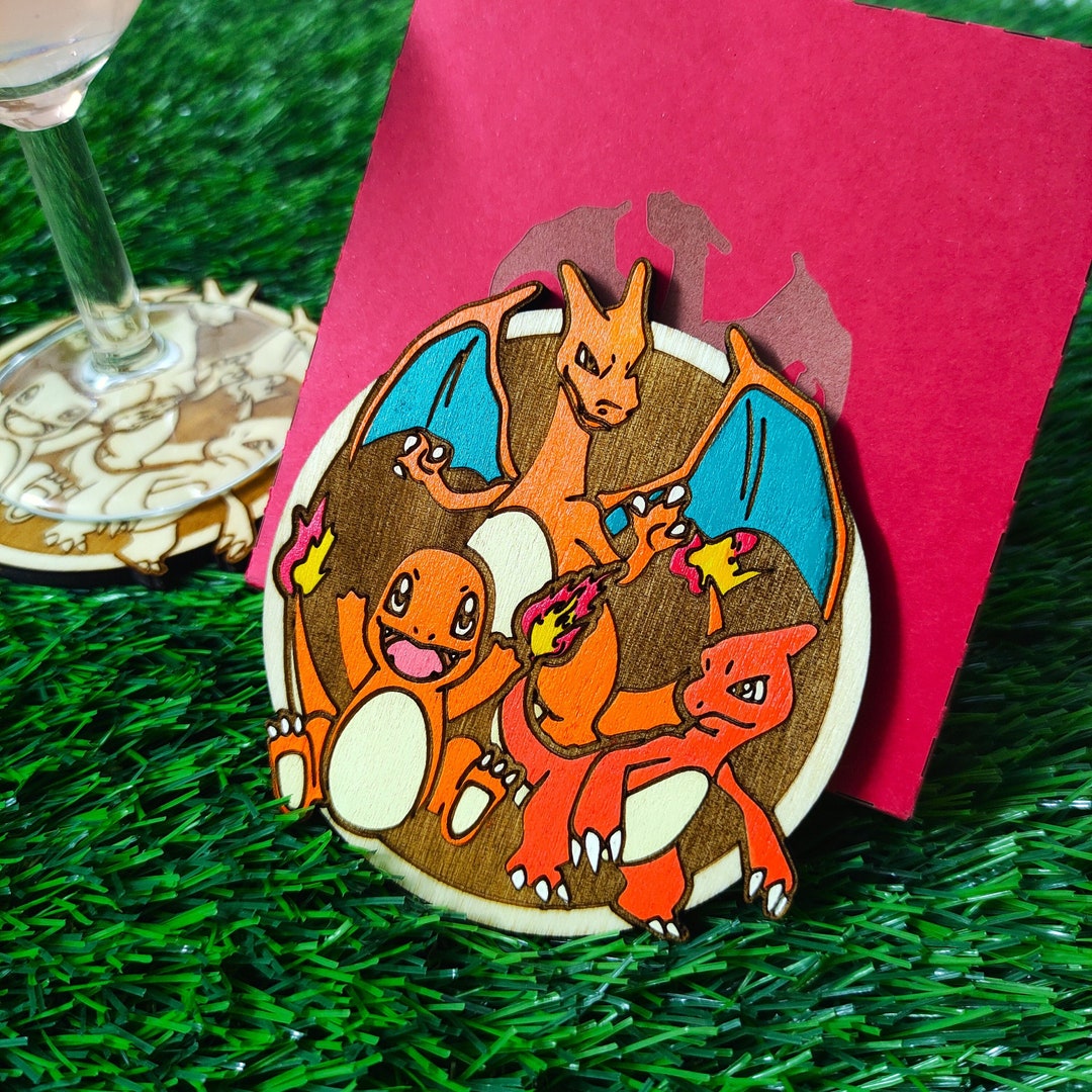 Colorful Wooden Pokémon Coaster, Charmander, Charmeleon, Charizard ...