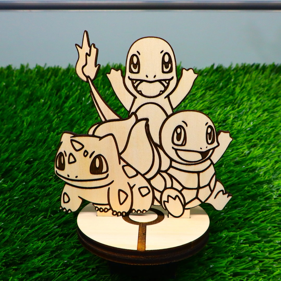 Wooden Statue of Pokémon, Charmander, Bulbasaur, Squirtle, Geek Gift ...