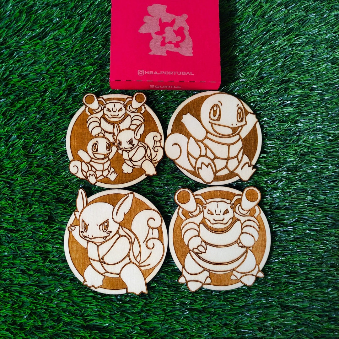 Set of 4 Pokémon Wooden Coasters, Squirtle, Wartortle, Blastoise ...