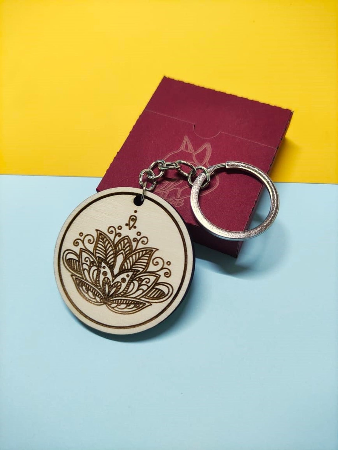 Lotus Flower Wooden Keyring, Personalized Keyring, Birthday Gift ...