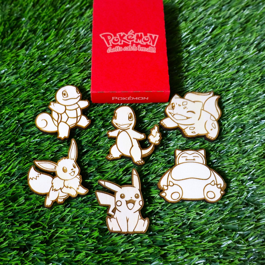 Set of 6 Wooden Pokémon Magnets, Custom Anime Gift, Geek, Home ...