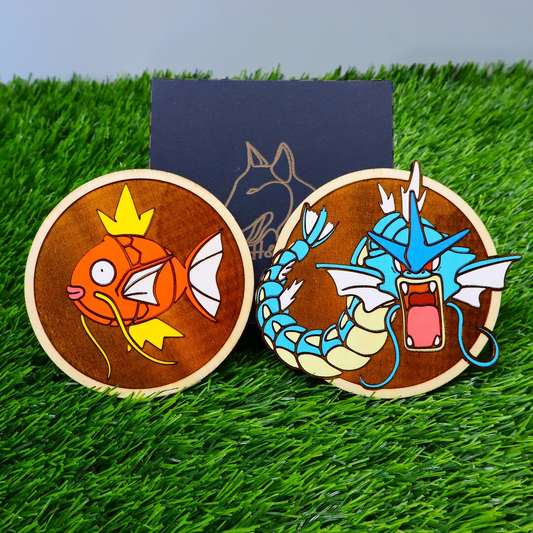 Wooden Colorful Pokémon Coasters, Magikarp, Gyarados, Unique Gift, Geek ...