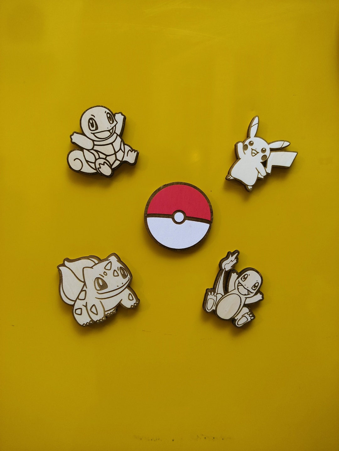 Pokémon Wooden Fridge Magnet, Pikachu, Charmander, Squirtle, Bulbasaur ...