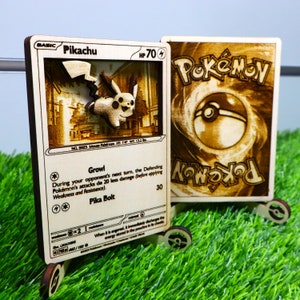 Wooden Pokémon TCG 3D Card, Pikachu, Custom Anime Gift, Geek, Home ...