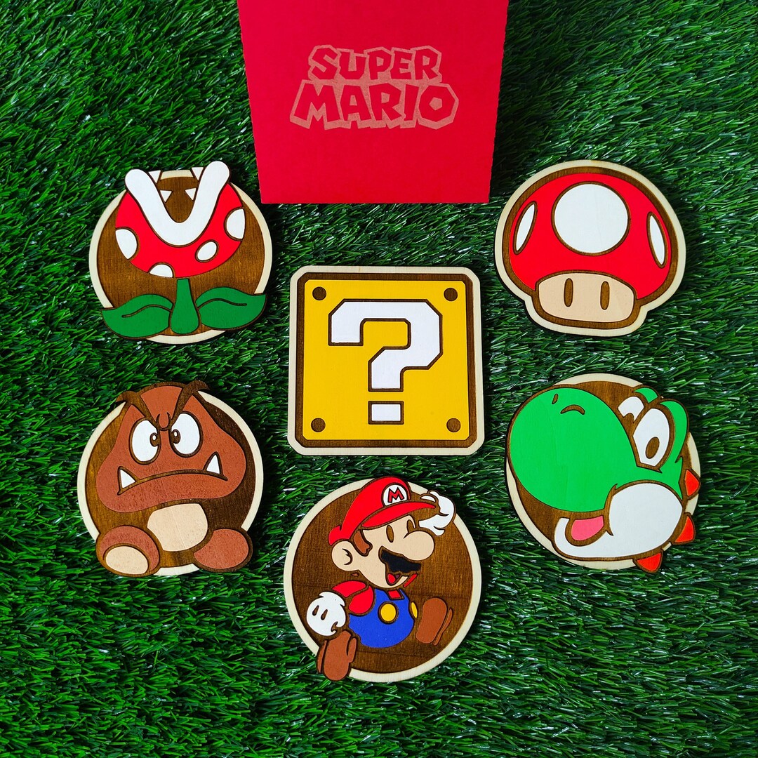 Set of 6 Colorful Wooden Super Mario Coasters, Yoshi, Piranha Plant ...
