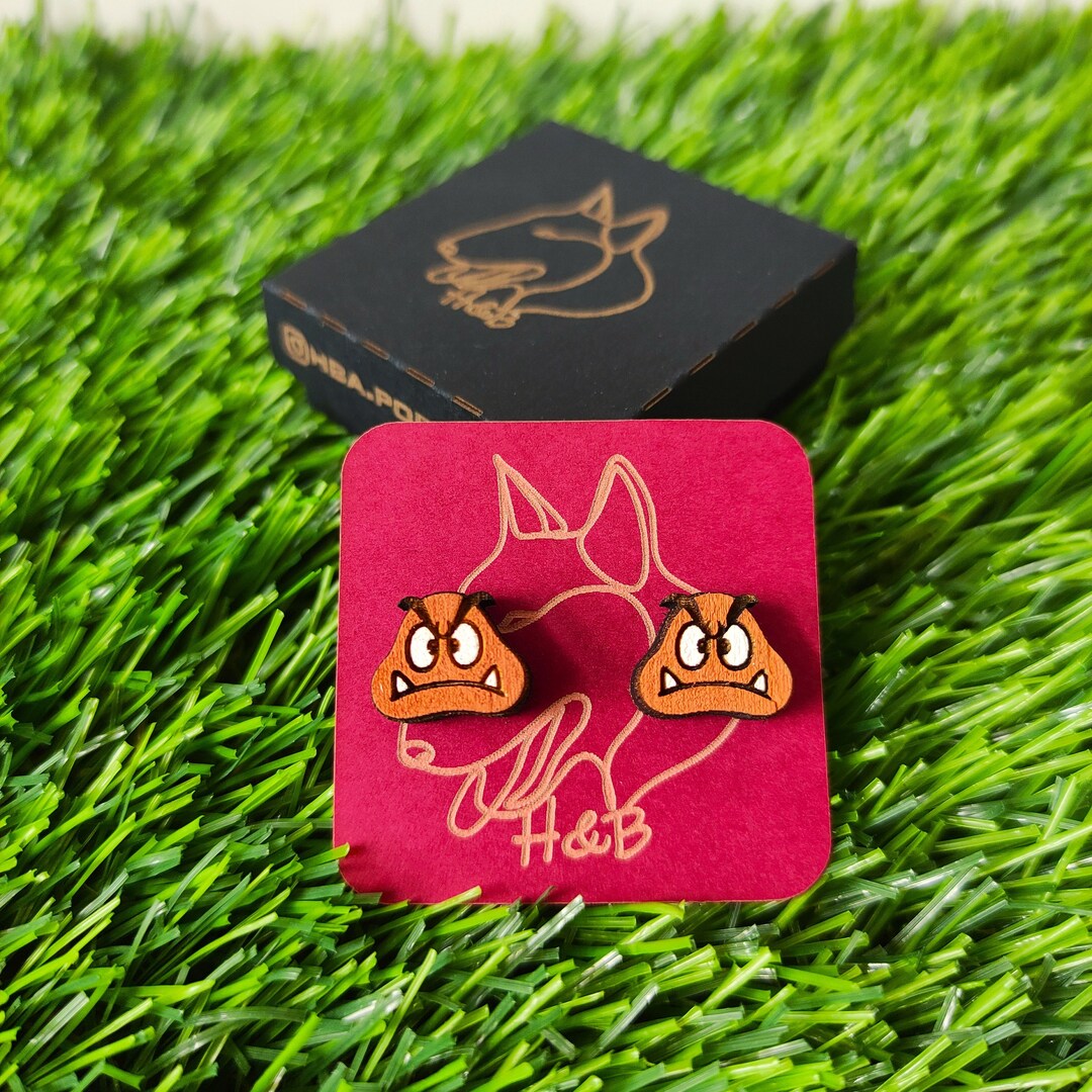 Wooden Mario Earrings, Goomba, Colorful Earrings, Gift for Her ...