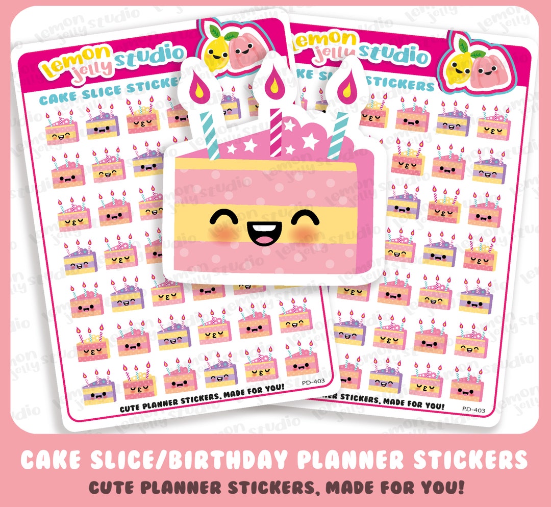 42 Cute Birthday Cake Slice Planner Stickers - Etsy