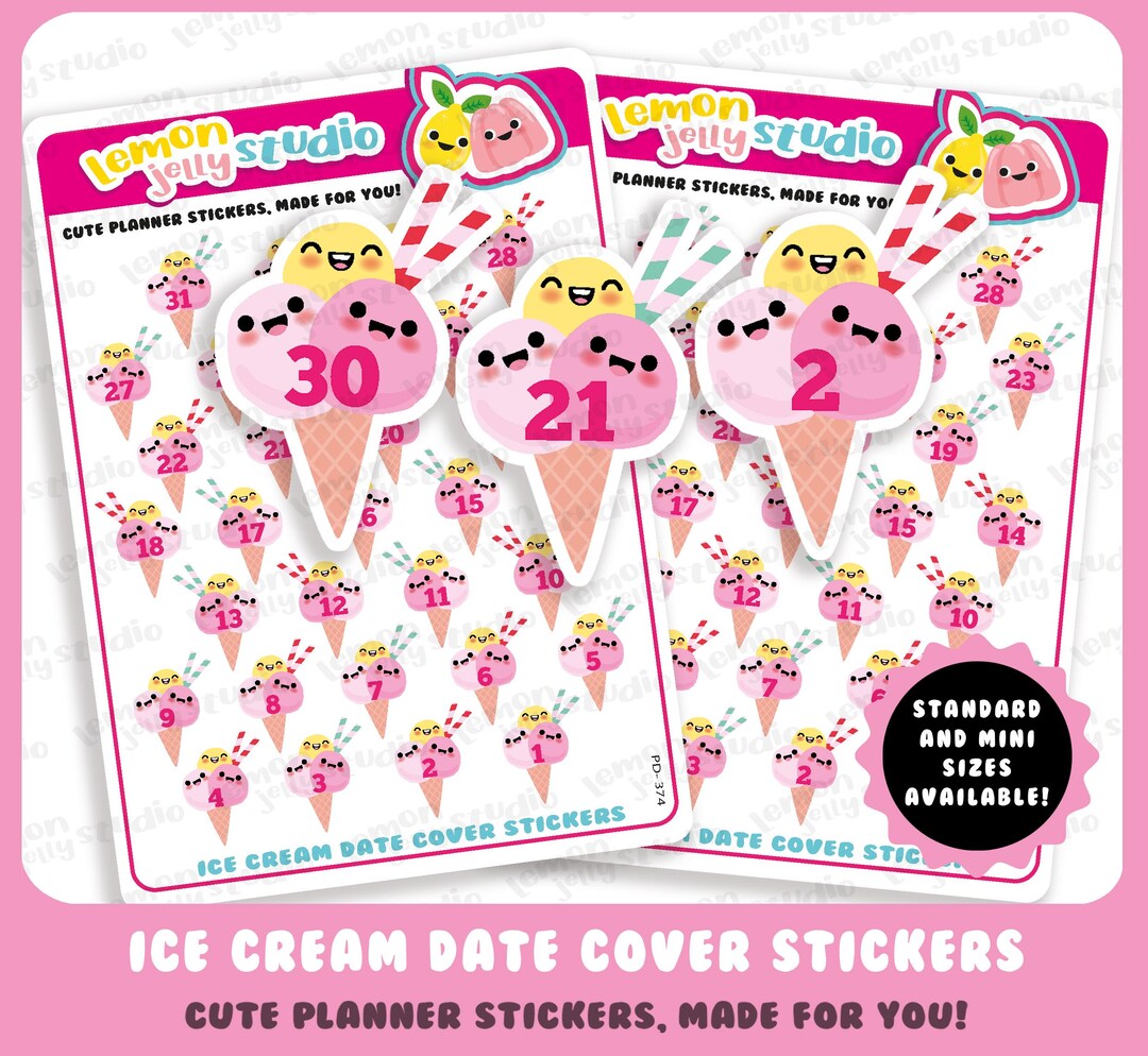31 Cute Ice Cream Date Cover/countdown Planner Stickers - Etsy