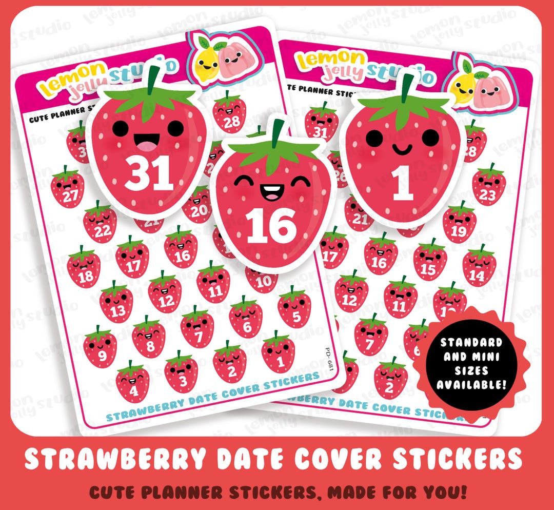 31 Cute Strawberry/fruit Date Cover/countdown Planner Stickers - Etsy