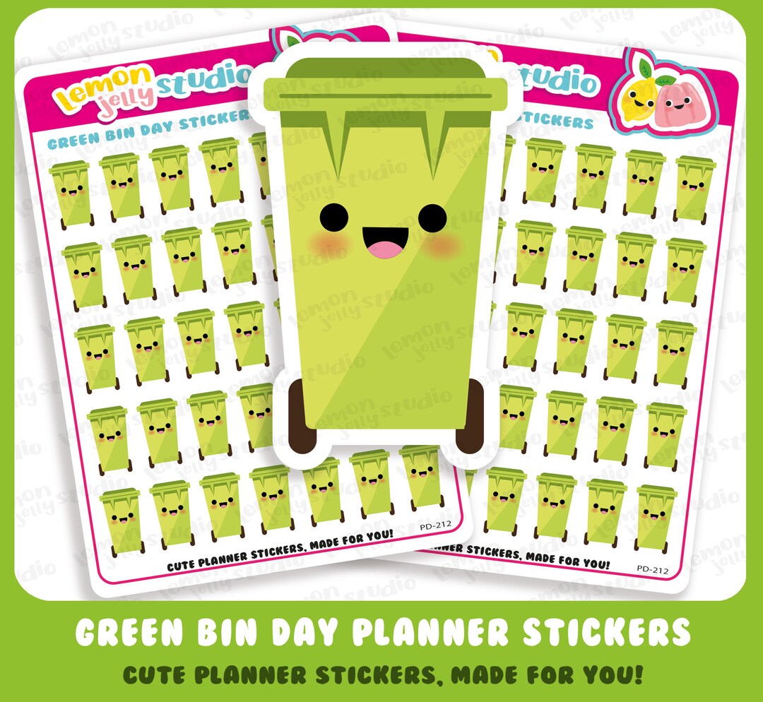 35 Cute Green Bin Day/trash/garbage/rubbish Planner Stickers - Etsy