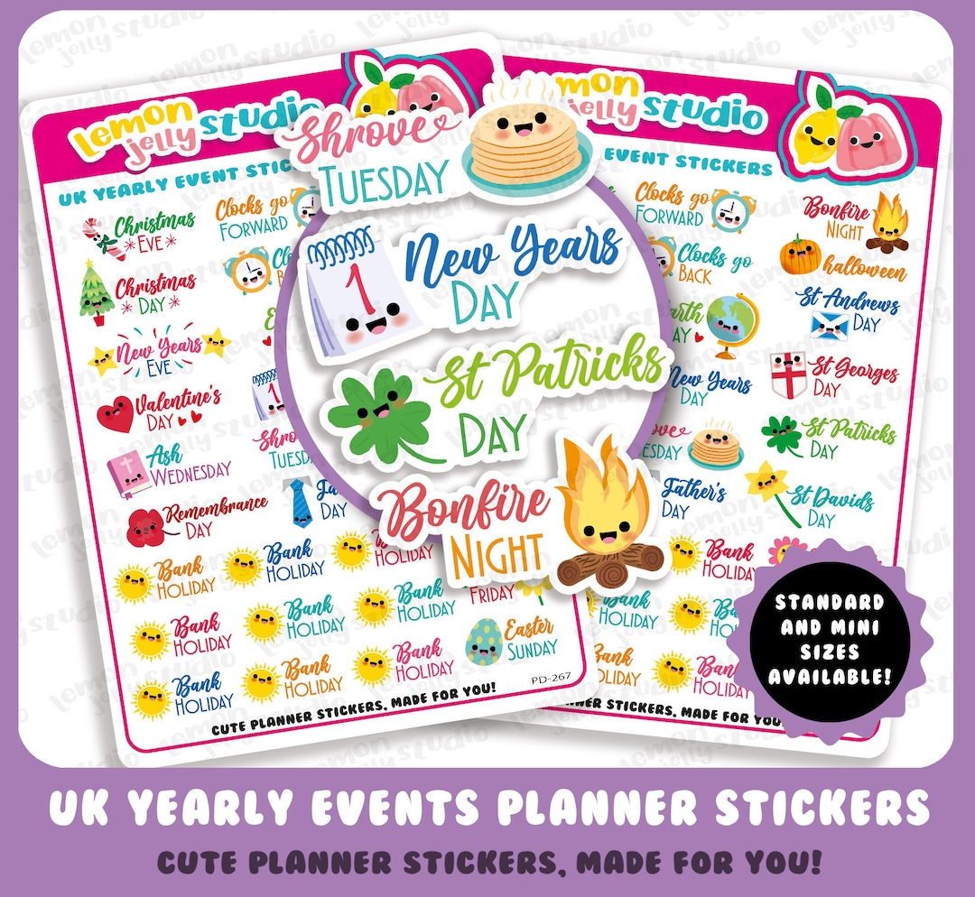 30 Cute UK Yearly Events/dates/holidays/calendar/bank Holidays Planner ...