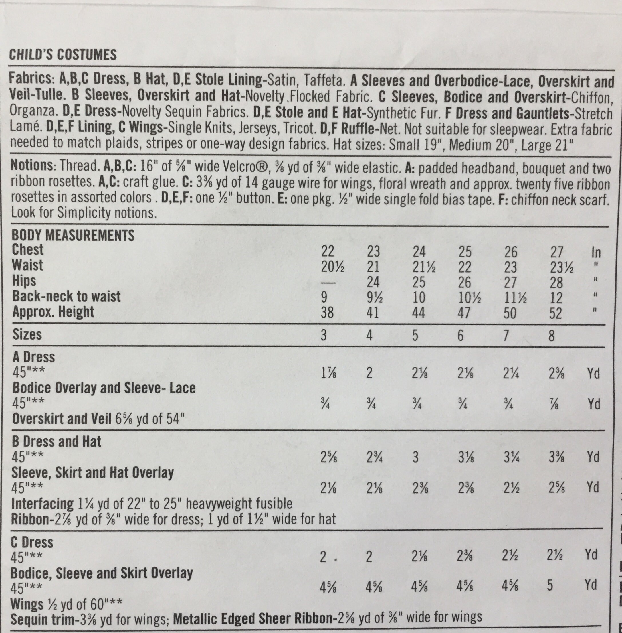 Childrens Costumes Sewing Pattern Simplicity Costume 8885 - Etsy