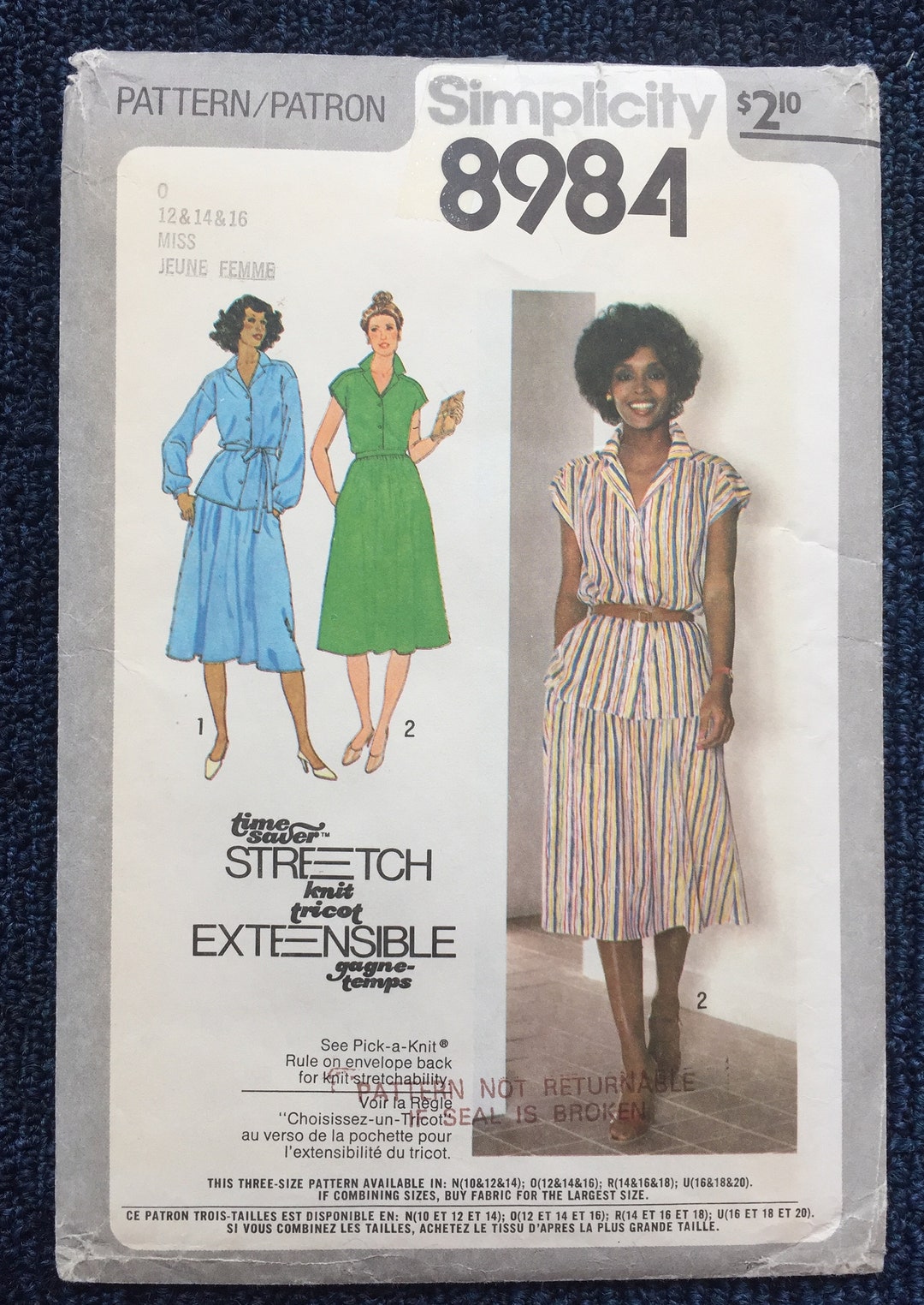 Vintage Dress Sewing Pattern, 70s Misses Two Piece Dress With Belt ...