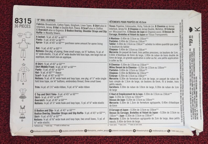 18 Doll Clothes Sewing Pattern, Simplicity 8315, Carla Reiss Designs ...