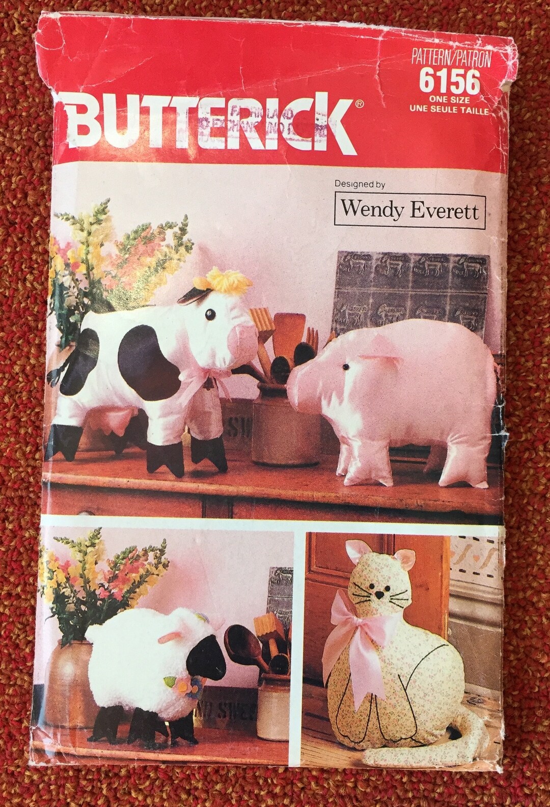Vintage Stuffed Animals Sewing Pattern, Plush Pig, Cow, Sheep, Cat ...