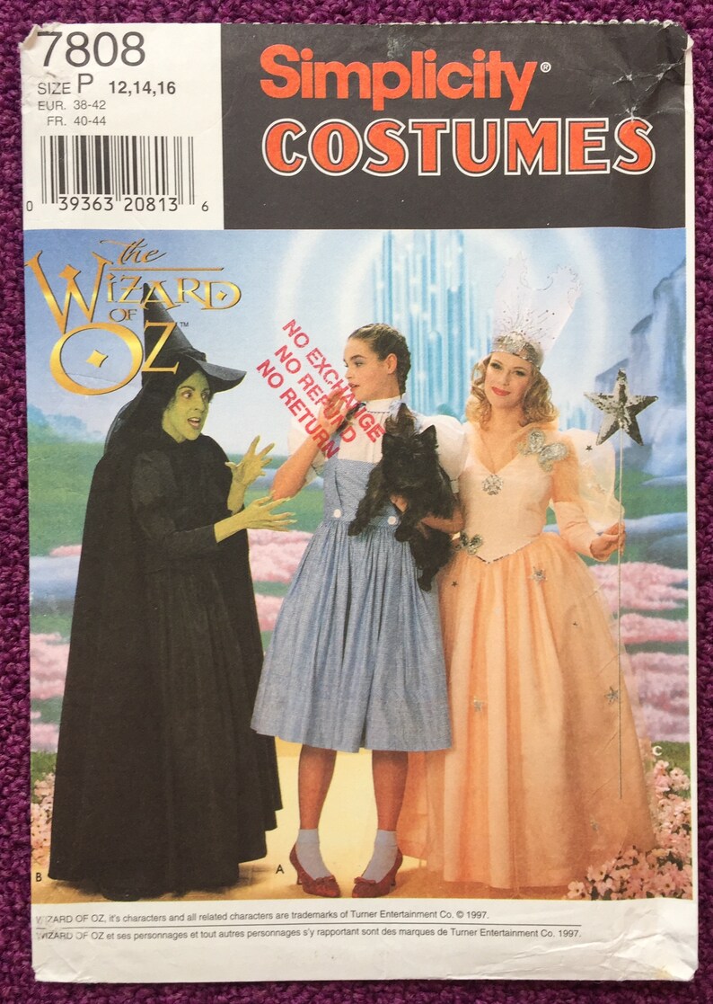 Wizard of Oz Sewing Pattern, Simplicity 7808, Dorothy Dress, Wicked ...