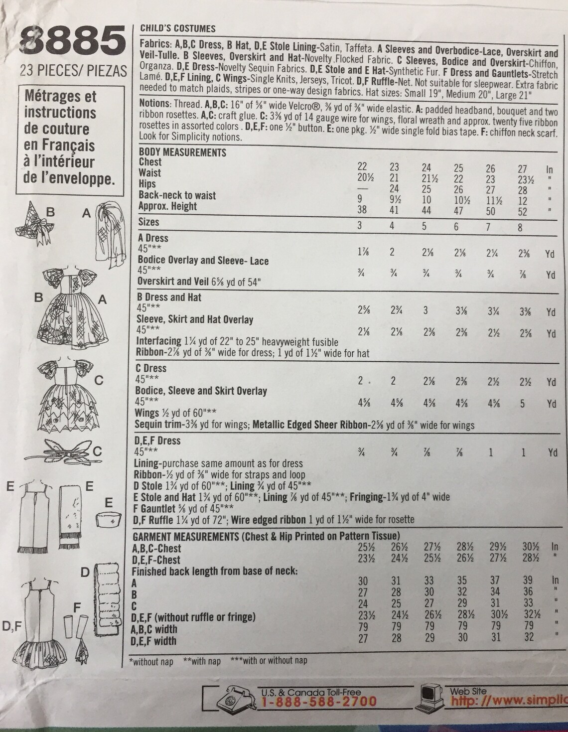 Childrens Costumes Sewing Pattern Simplicity Costume 8885 - Etsy