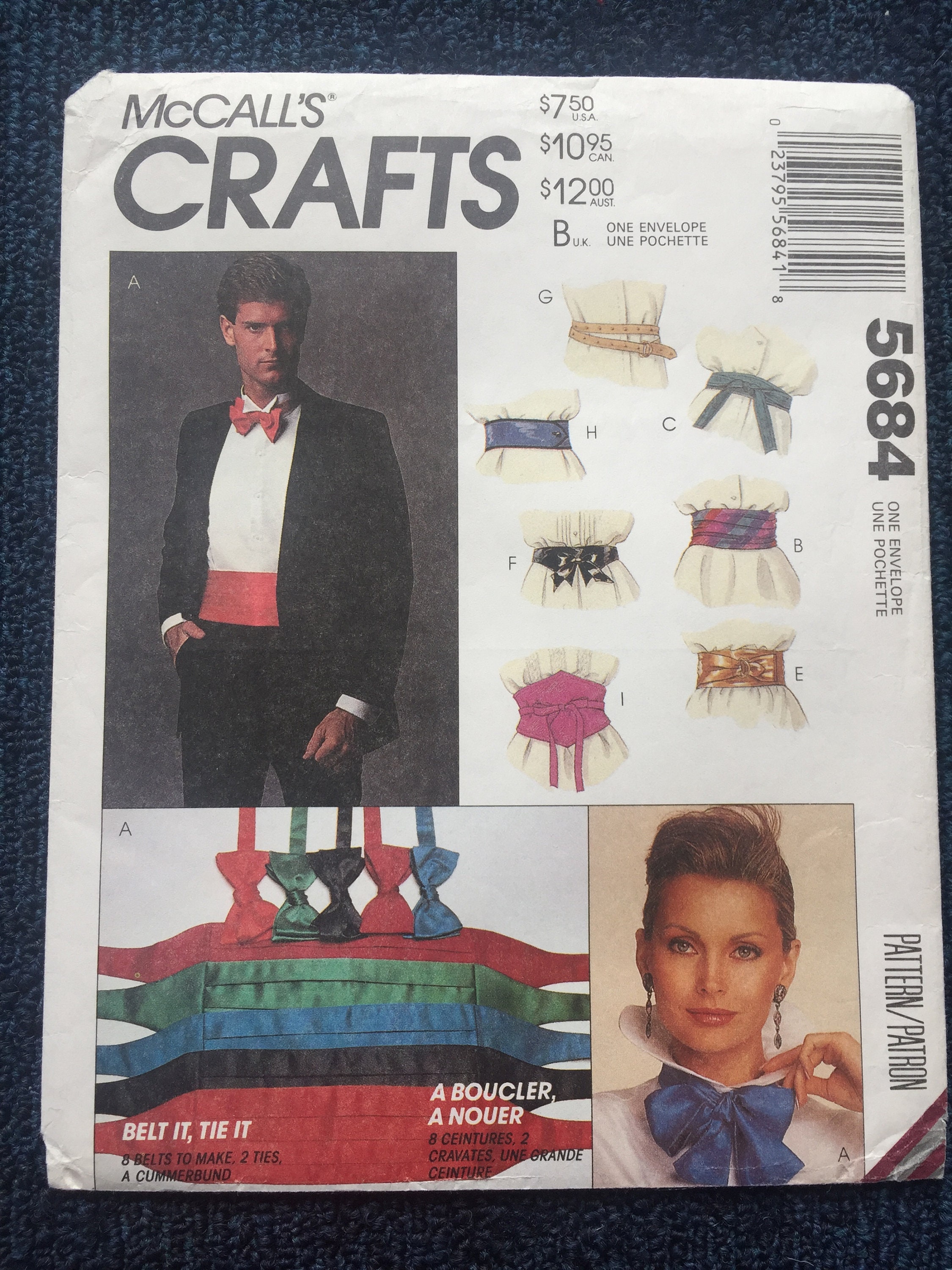 Belt, Tie & Bow Tie Sewing Pattern, Mccalls 5684, 2 Styles Cummerbund ...